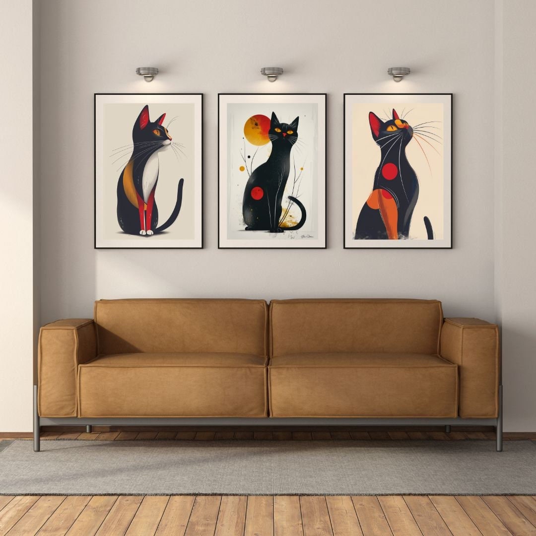 Set of 3 Minimalist Cat Line Art Prints – Modern Boho Wall Decor for ...