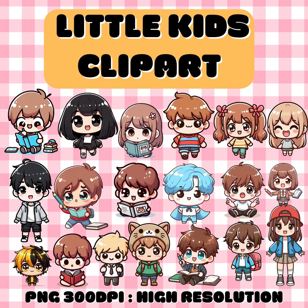 Cute Kawaii Kids Clipart Adorable Cartoon Character Digital Download ...