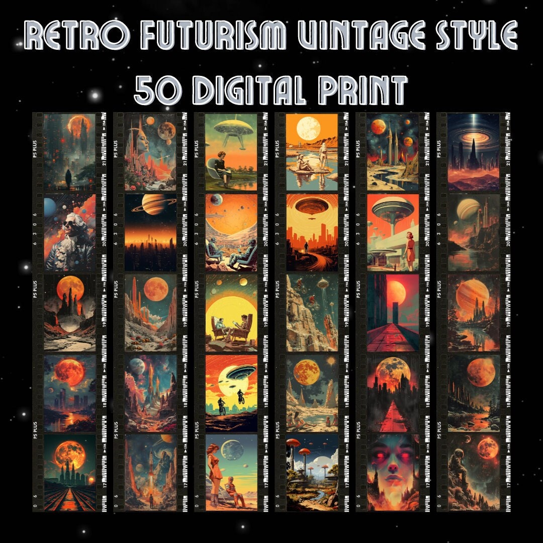 50 Retro Futurism Vintage Bundle Digital Download Prints, Retro ...