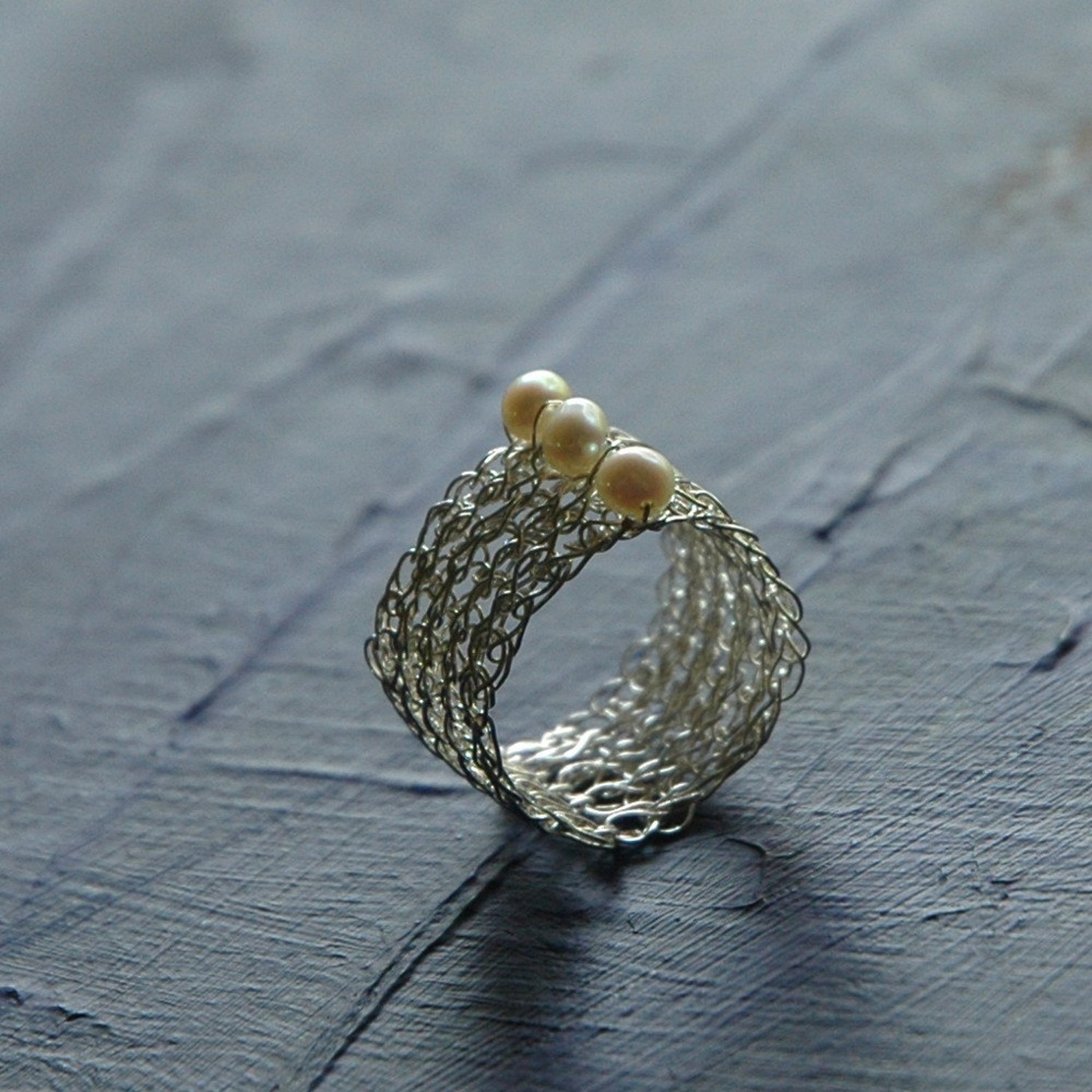 PEARL PEARL Ring Wire Crochet GOLD Ring Textile Jewelry - Etsy