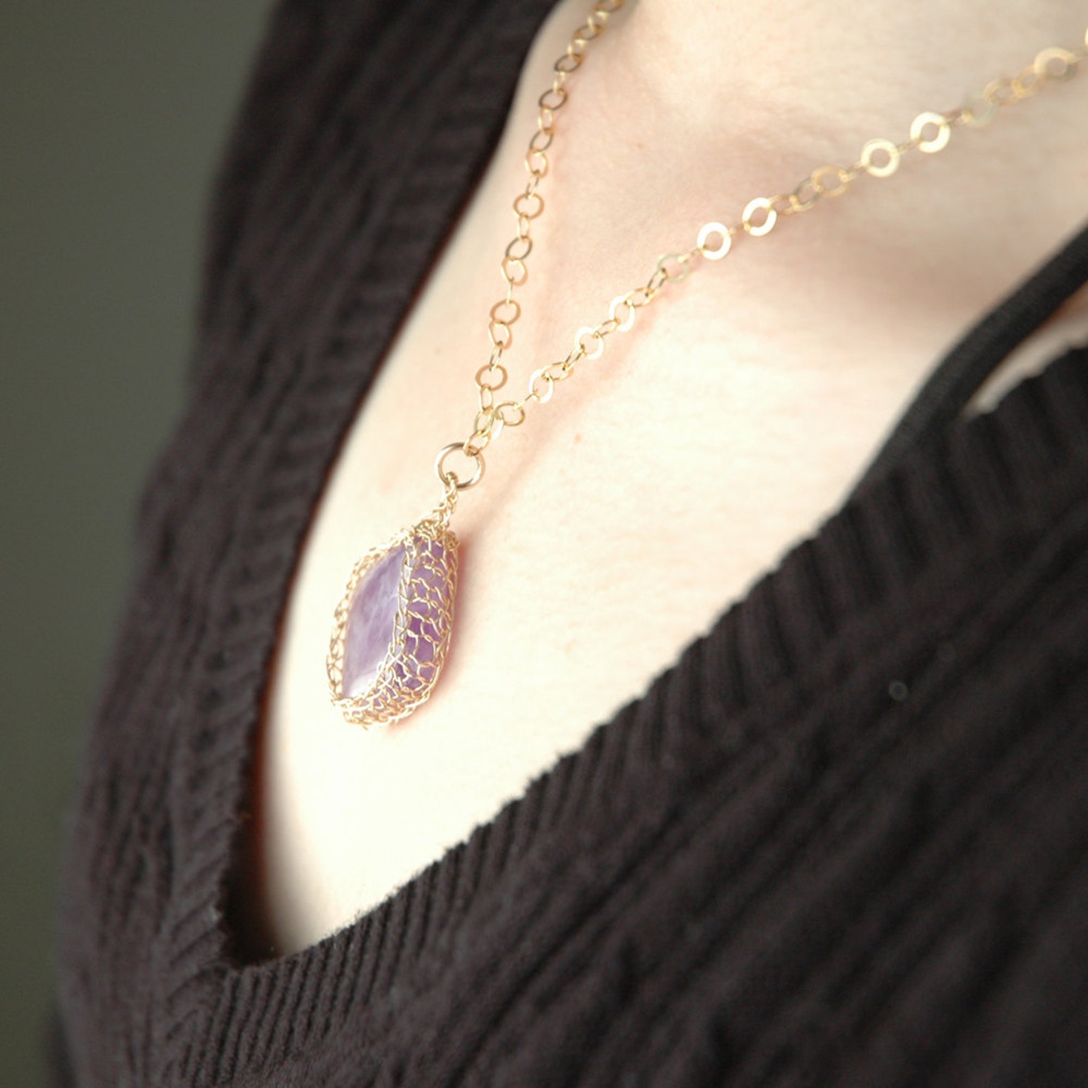 Amethyst Necklace, Large Gemstone Pendant Necklace - Etsy