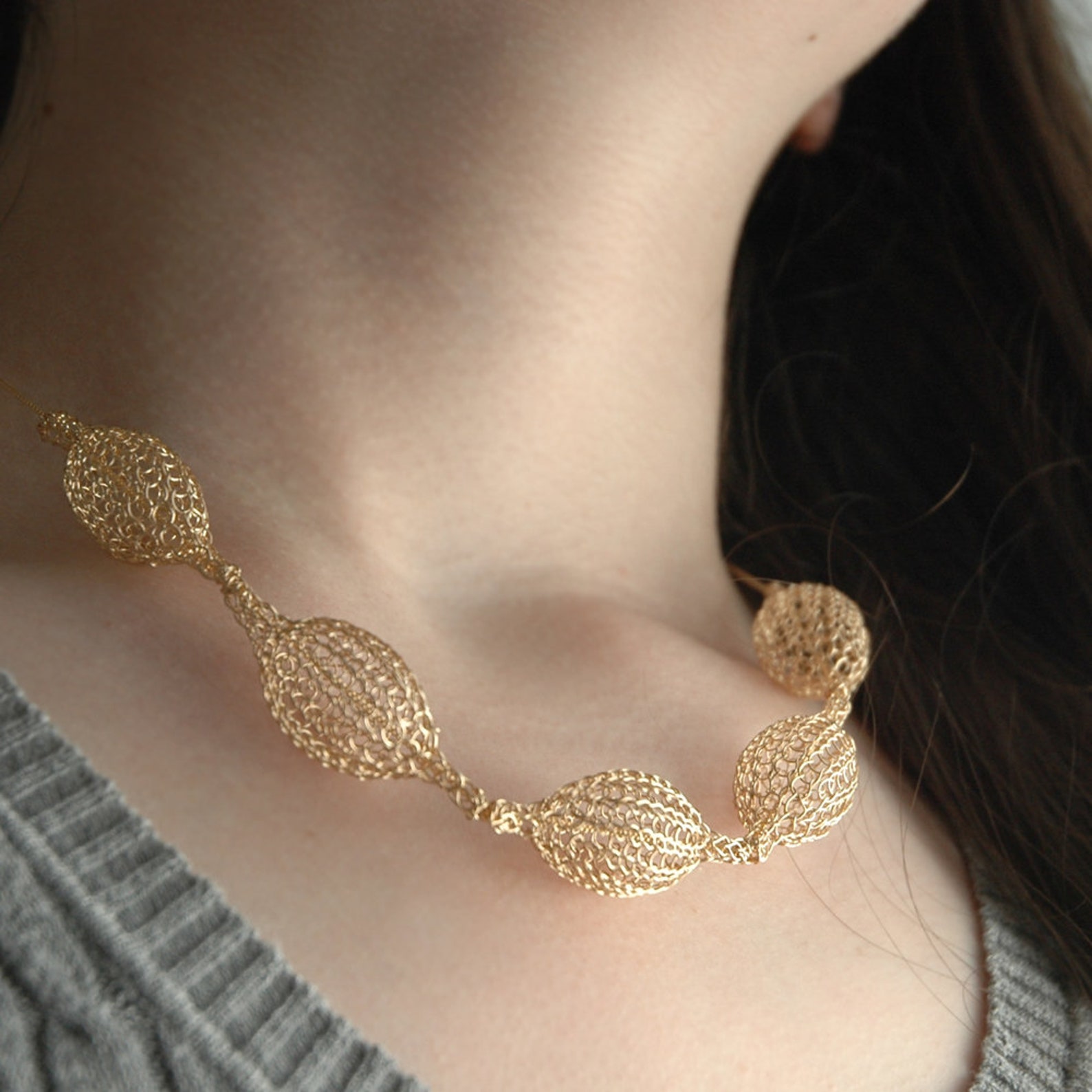 Organic Gold Necklace Wire Crochet Jewelry - Etsy