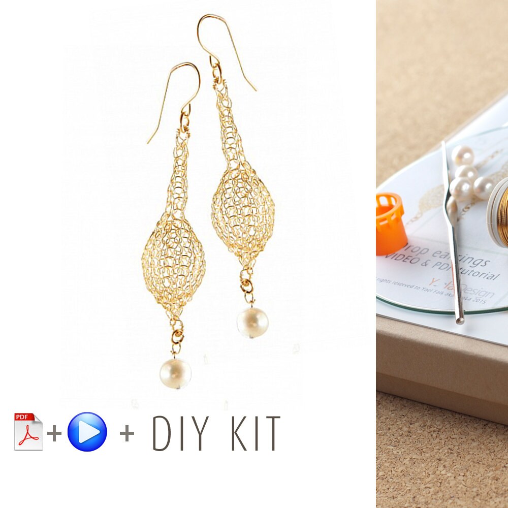 Crochet Pattern DIY Kit - Wire Crochet Drop Earrings Pattern - DIY ...