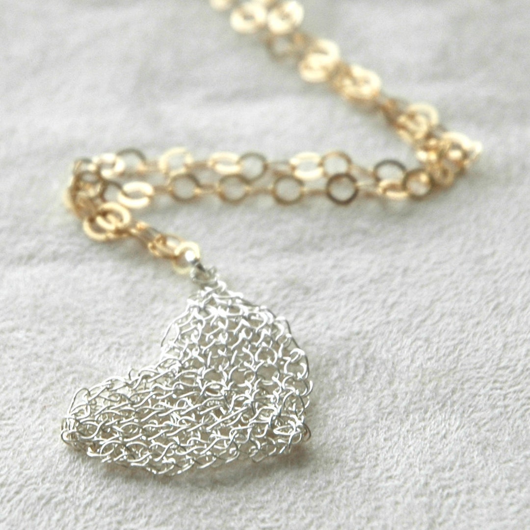 Wire Crochet Jewelry. Wire Crochet Necklace, Heart Pendant Necklace ...