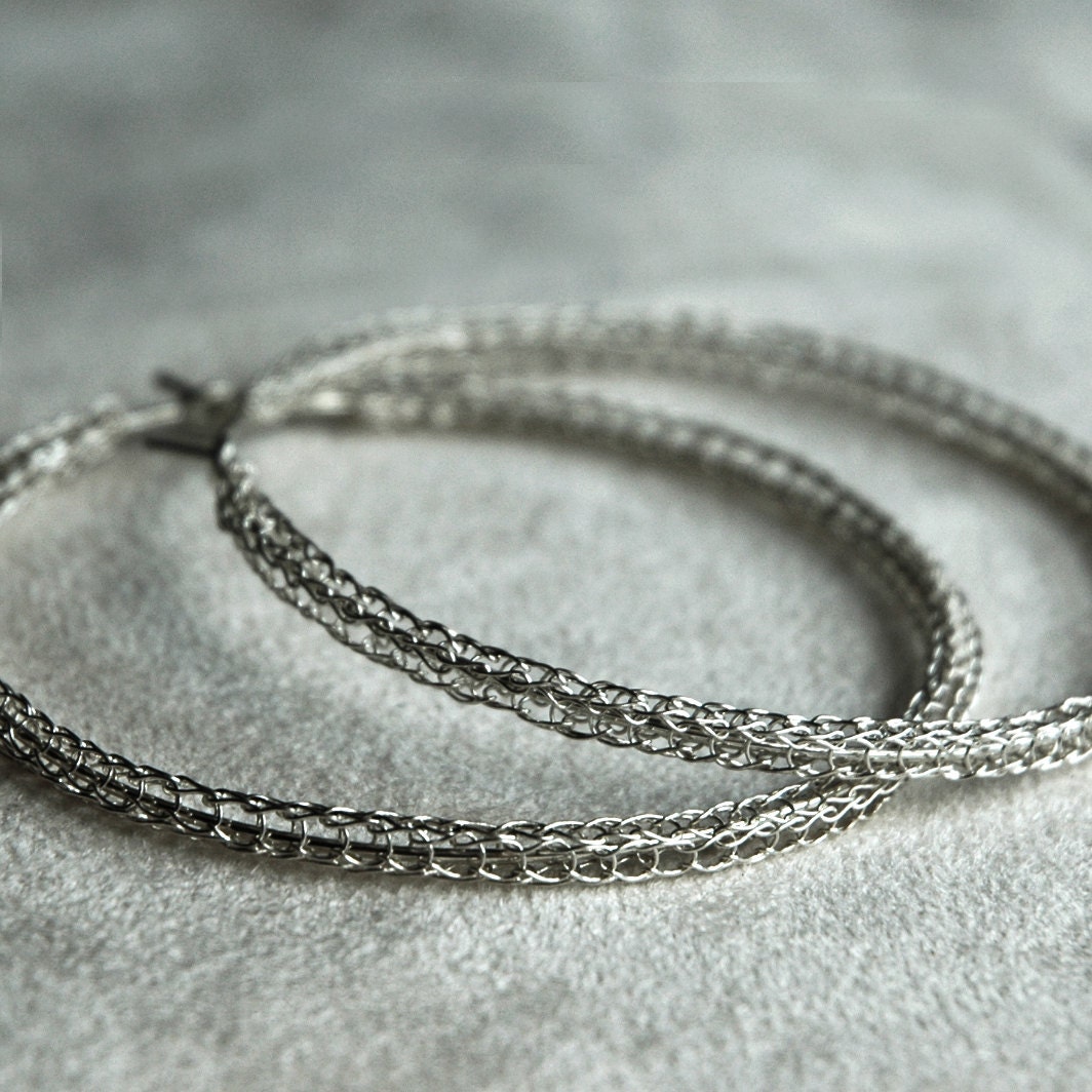 Silver Extra Large Hoop Earrings - Crocheted Wire Work Jewelry - Giant ...