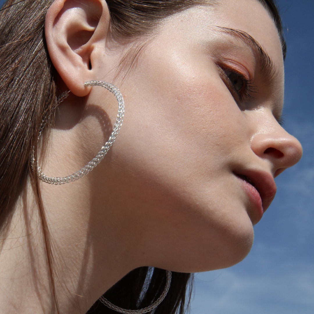 Silver Extra Large Hoop Earrings - Crocheted Wire Work Jewelry - Giant ...
