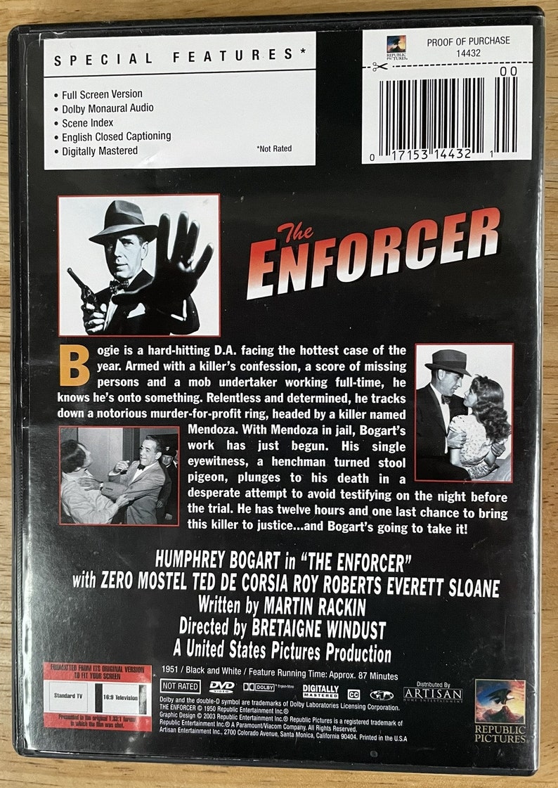 The Enforcer DVD -- Fullscreen -- Humphrey Bogart and Zero Mostel -- B ...