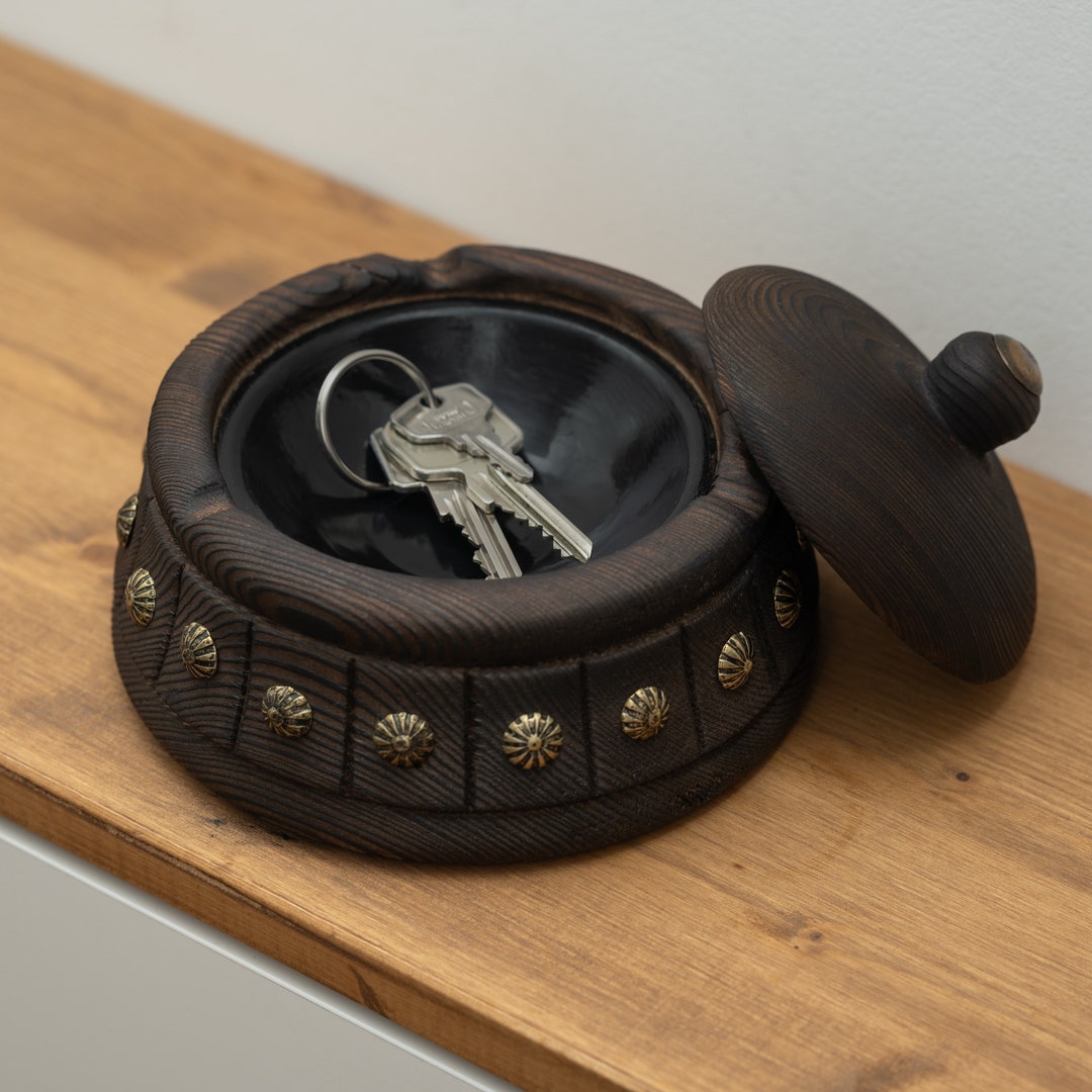 Wooden Jewelry Box for Men Dark Brown Box Small Objects Storage for Key ...