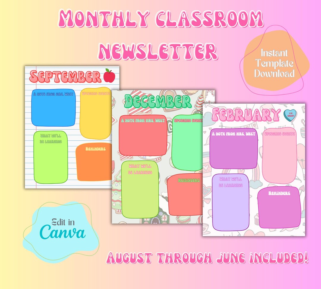 Themed Classroom Newsletter Template, Monthly, Digital, Instant ...