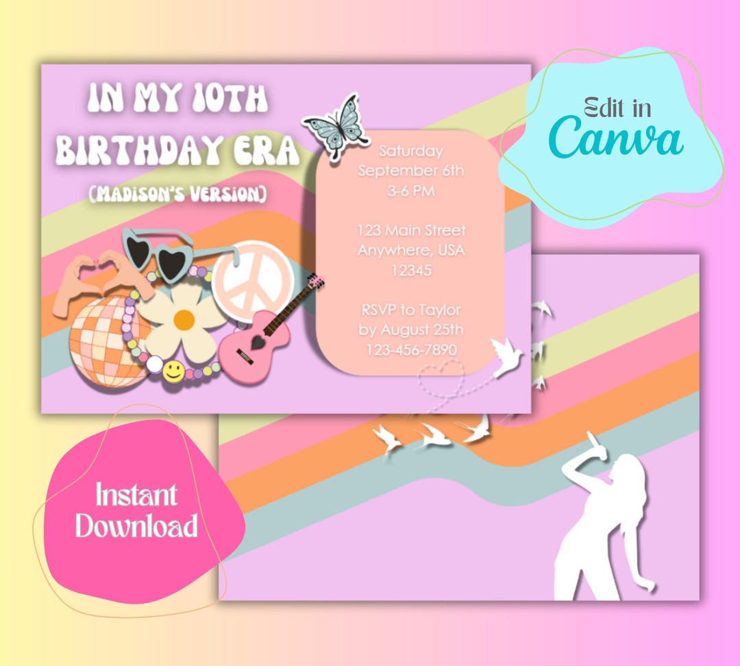 Swiftie Birthday Era Invitation Instant Download Editable Tweens and ...