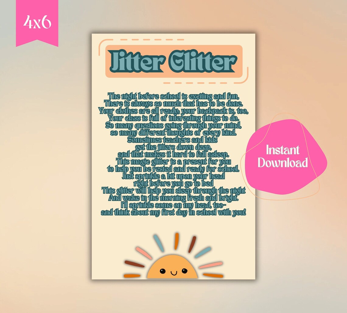 Jitter Glitter, Back to School, Teacher Printable, Elementary School ...