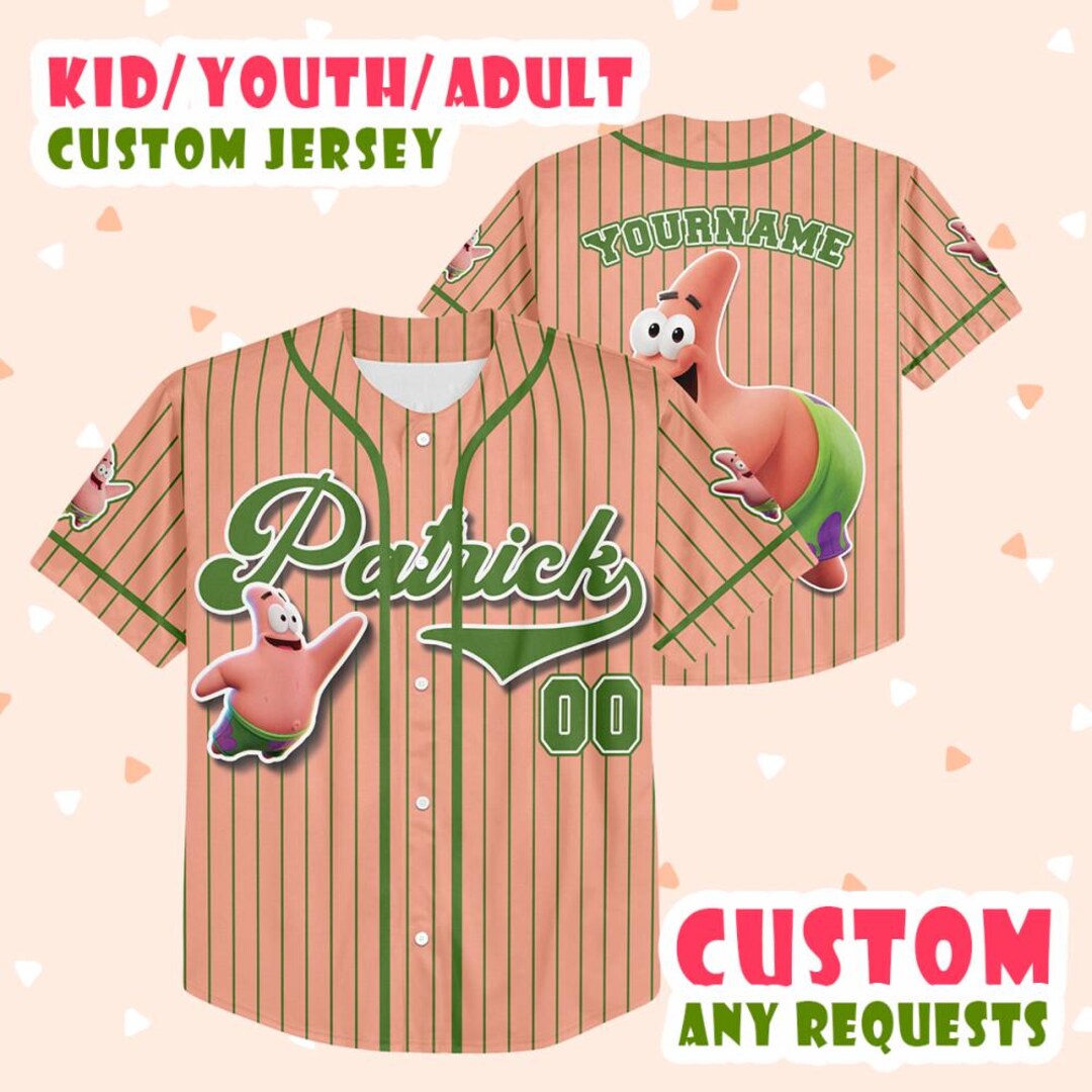 Personalized the Spongebob Squarepants Movie Baseball Jersey, Patrick Star Custom Printstripe ...