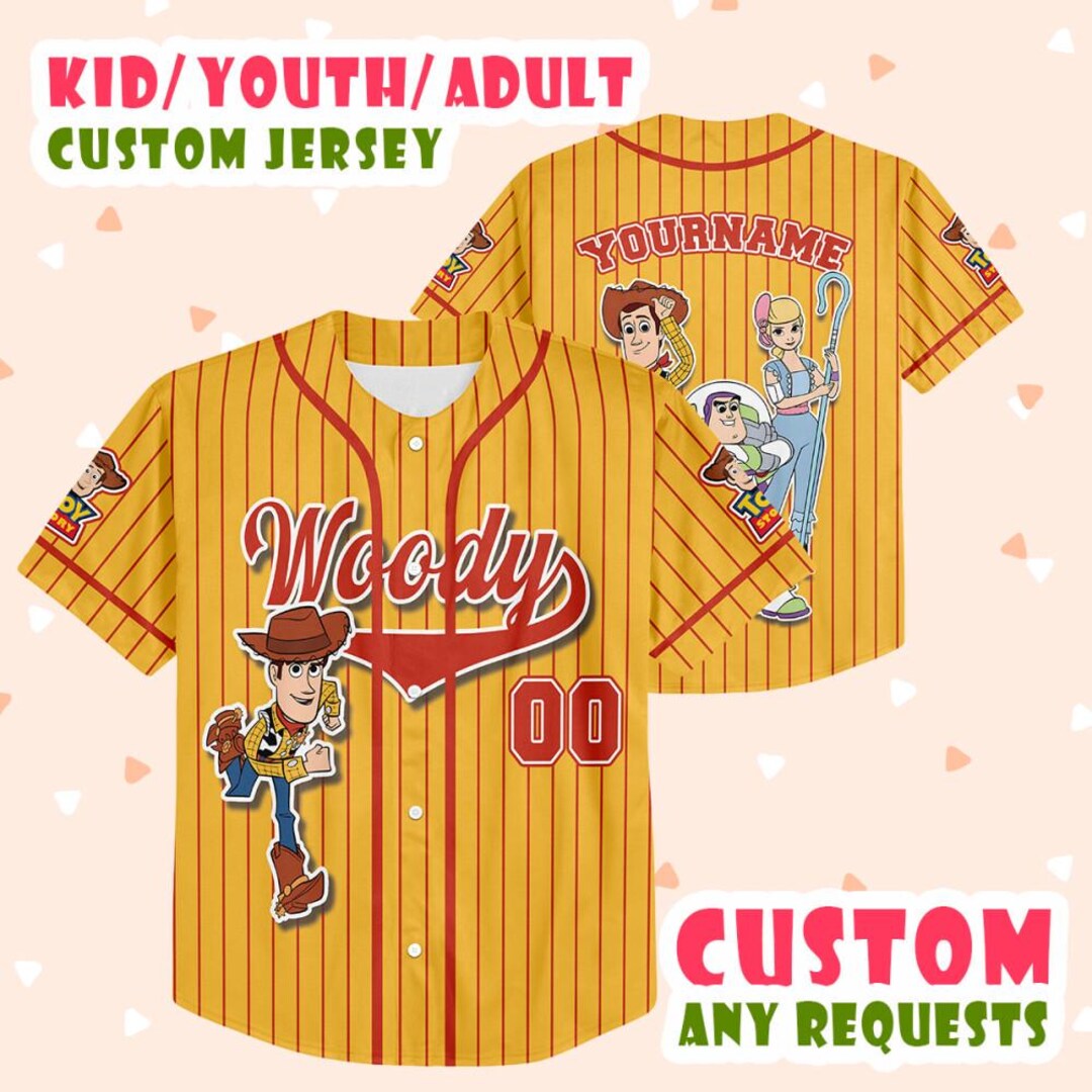 Customized Woody and Friends Toy Story Yellow Baseball Jersey, Custom ...