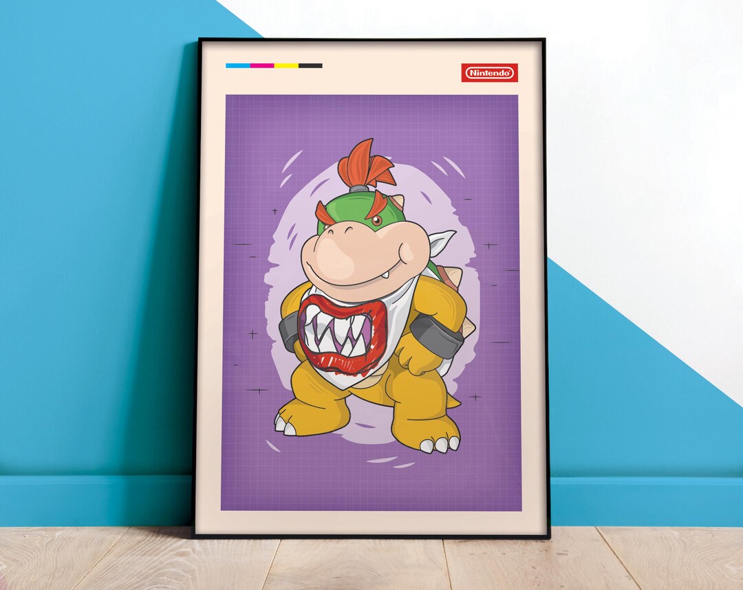 Single Bowser Jr Print, Retro, Video Games, Kids Room Décor, Classic ...