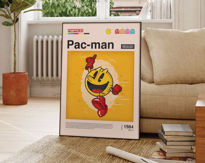 Single Pac-man Print, Retro, Video Games, Kids Room Décor, Classic ...