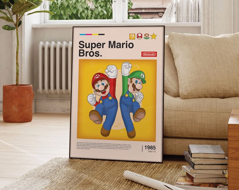Single Super Mario Bros Print, Retro, Video Games, Kids Room Décor ...