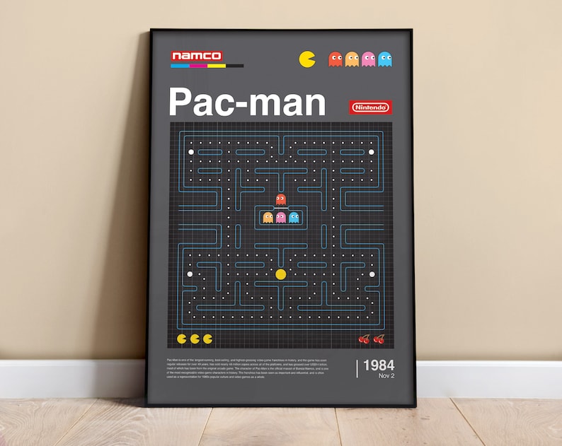 Single Pac-man Print, Retro, Video Games, Kids Room Décor, Classic ...