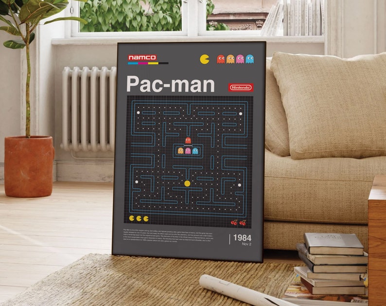Single Pac-man Print, Retro, Video Games, Kids Room Décor, Classic ...