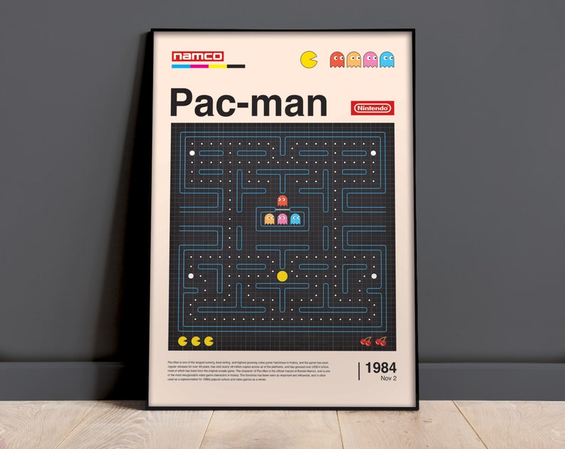 Single Pac-man Print, Retro, Video Games, Kids Room Décor, Classic ...