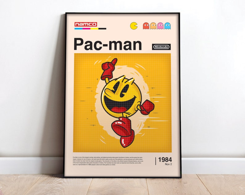 Set of 2 Pac-man & Super Mario Bros Prints, Retro, Video Games, Classic ...