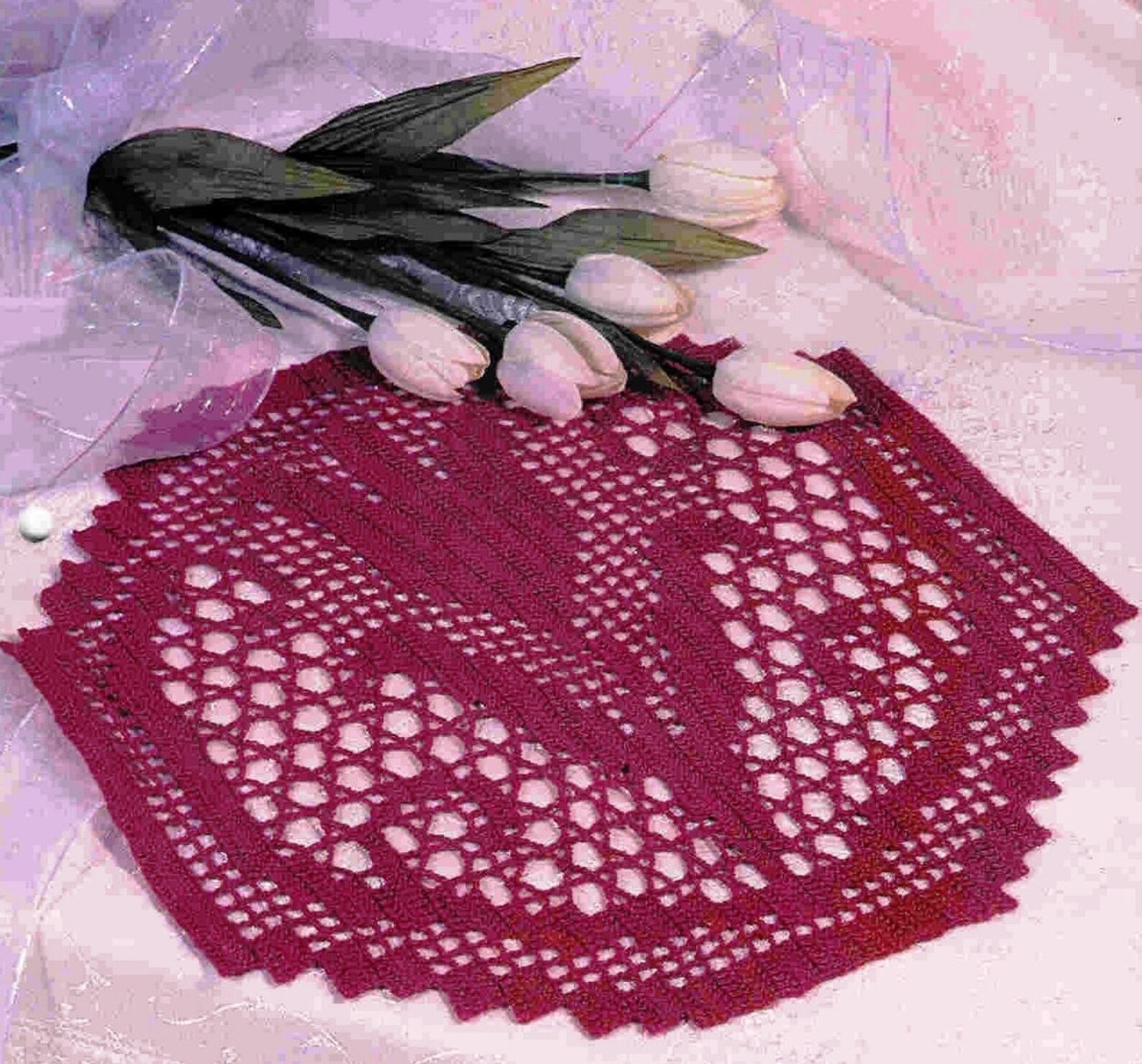 19. Vintage Fine Thread Crochet, Filet Crochet Tulip Doily. INSTANT ...