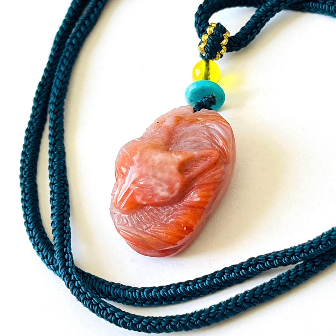 Natural Gemstone Red Agate Red Fox Pendant Necklace,statement ...