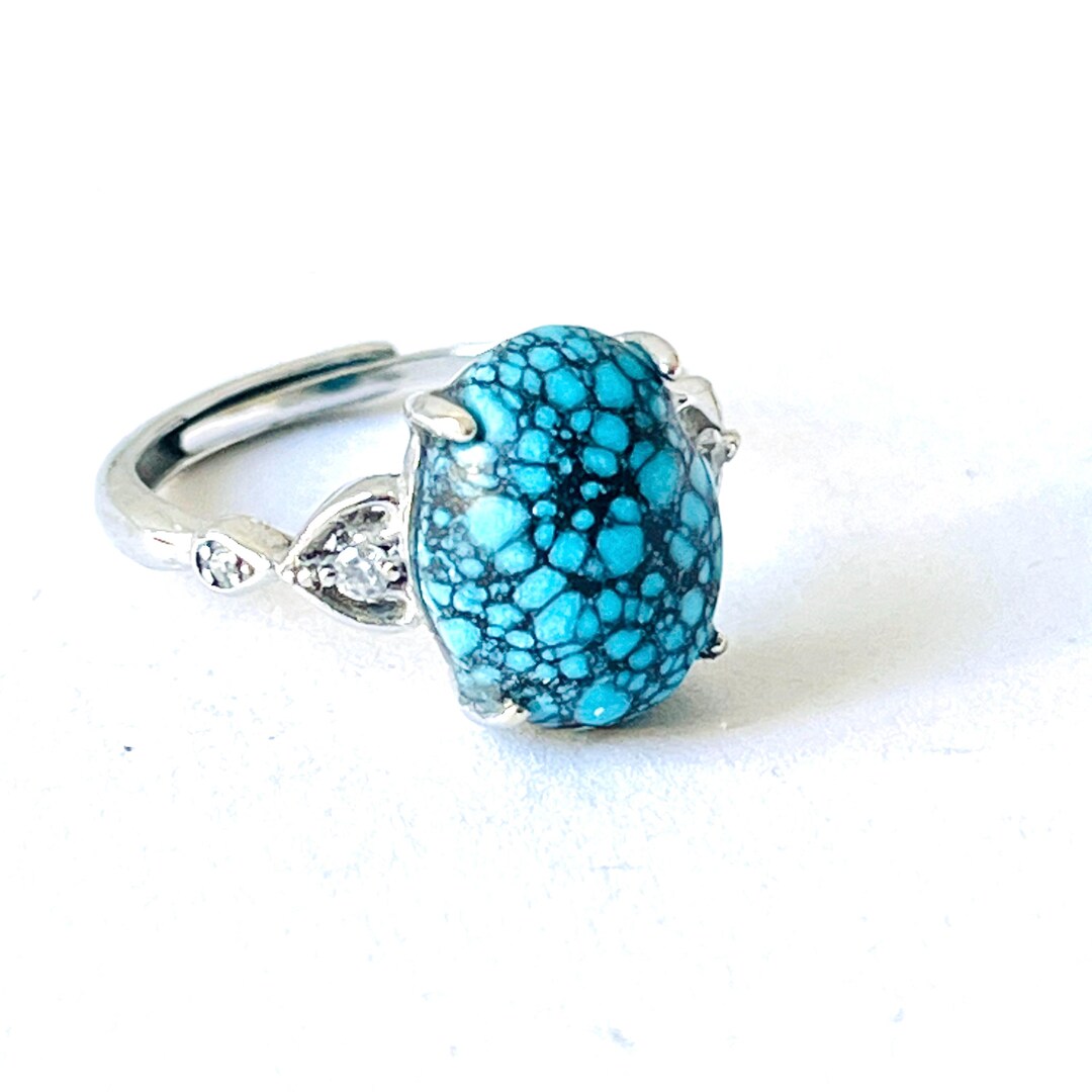 Natural Gemstone Spider Web Turquoise Ring,women’s Statement High Grade ...
