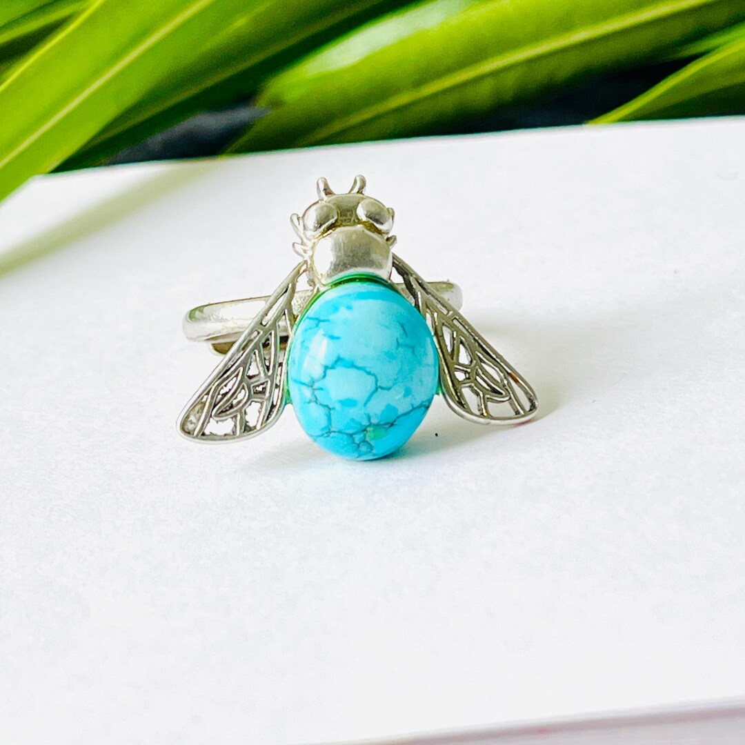 Natural Gemstone Turquoise Bee Ring,genuine Statement Turquoise Ring ...