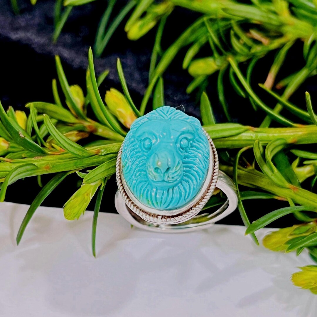 Handcarved Turquoise Lion King Ring,statement Natural Gemstone ...