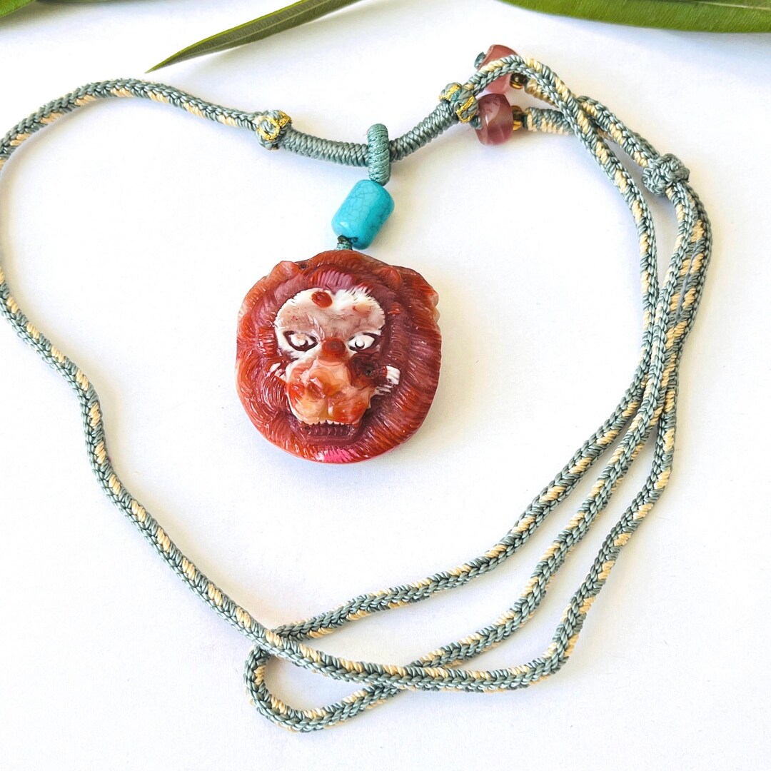 Natural Gemstone Agate the Lion and Eagle Pendant Necklace,statement ...