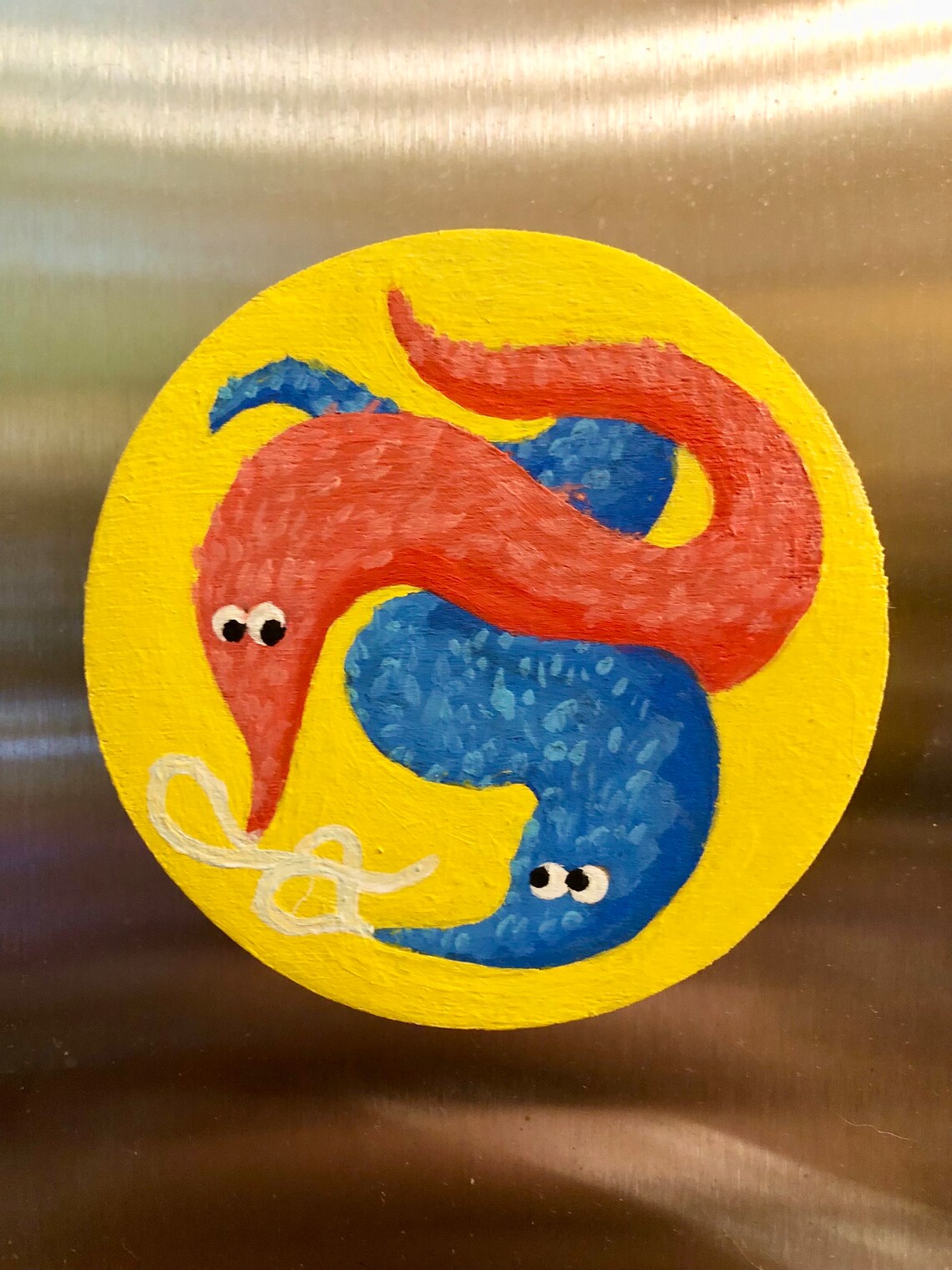 Handpainted Wooden Magnet Magic Worm on a String Original Acrylic Art ...