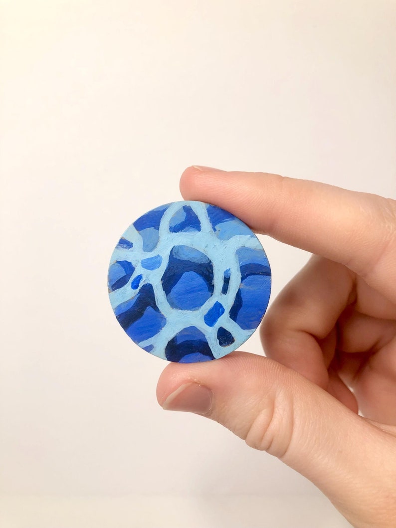 Mini Hand Painted Wooden Magnet Ocean or Pool Water Original Acrylic ...