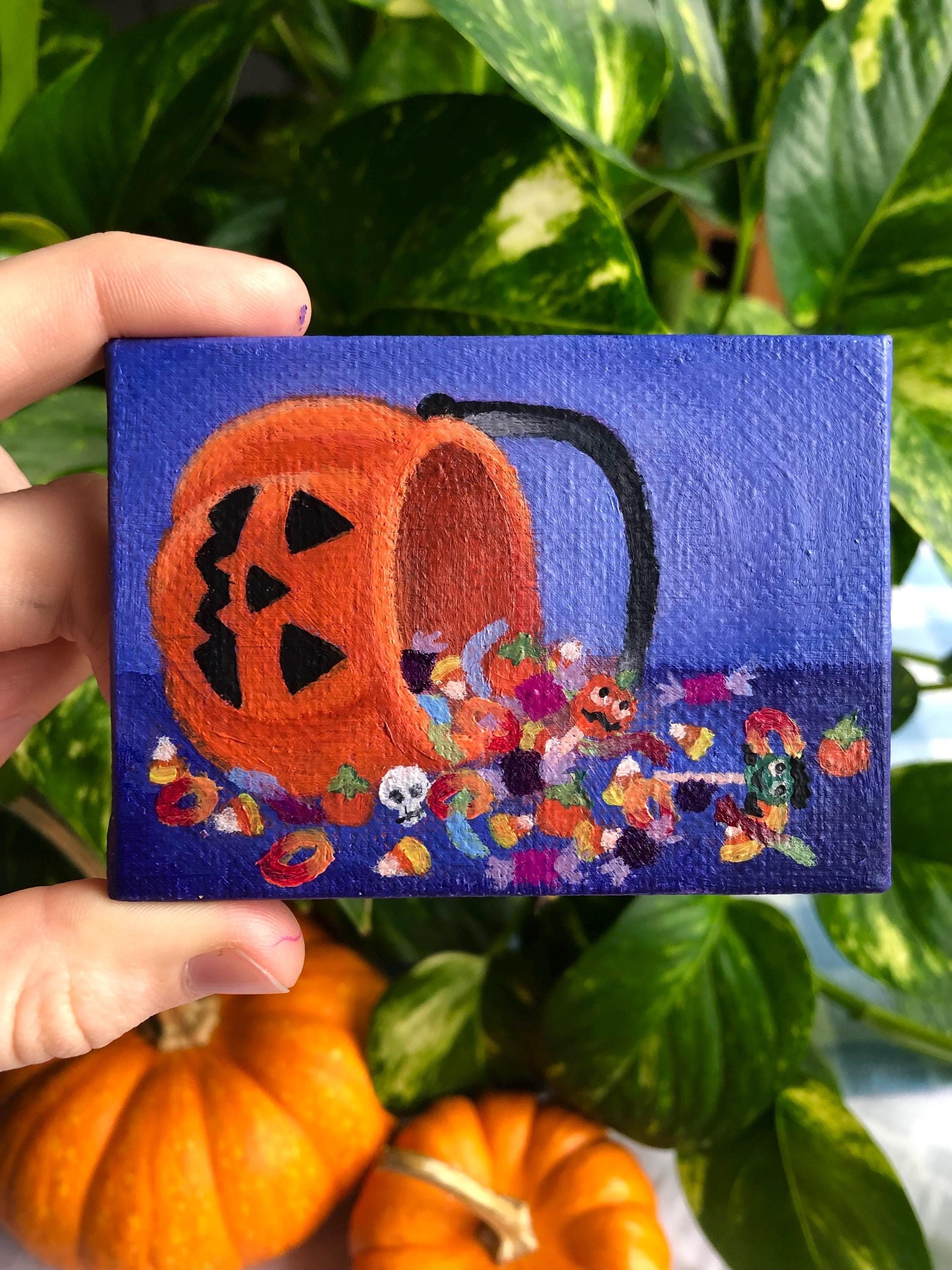 Spilled Halloween Candy Bucket Mini Art, Cute Halloween Art Decor ...