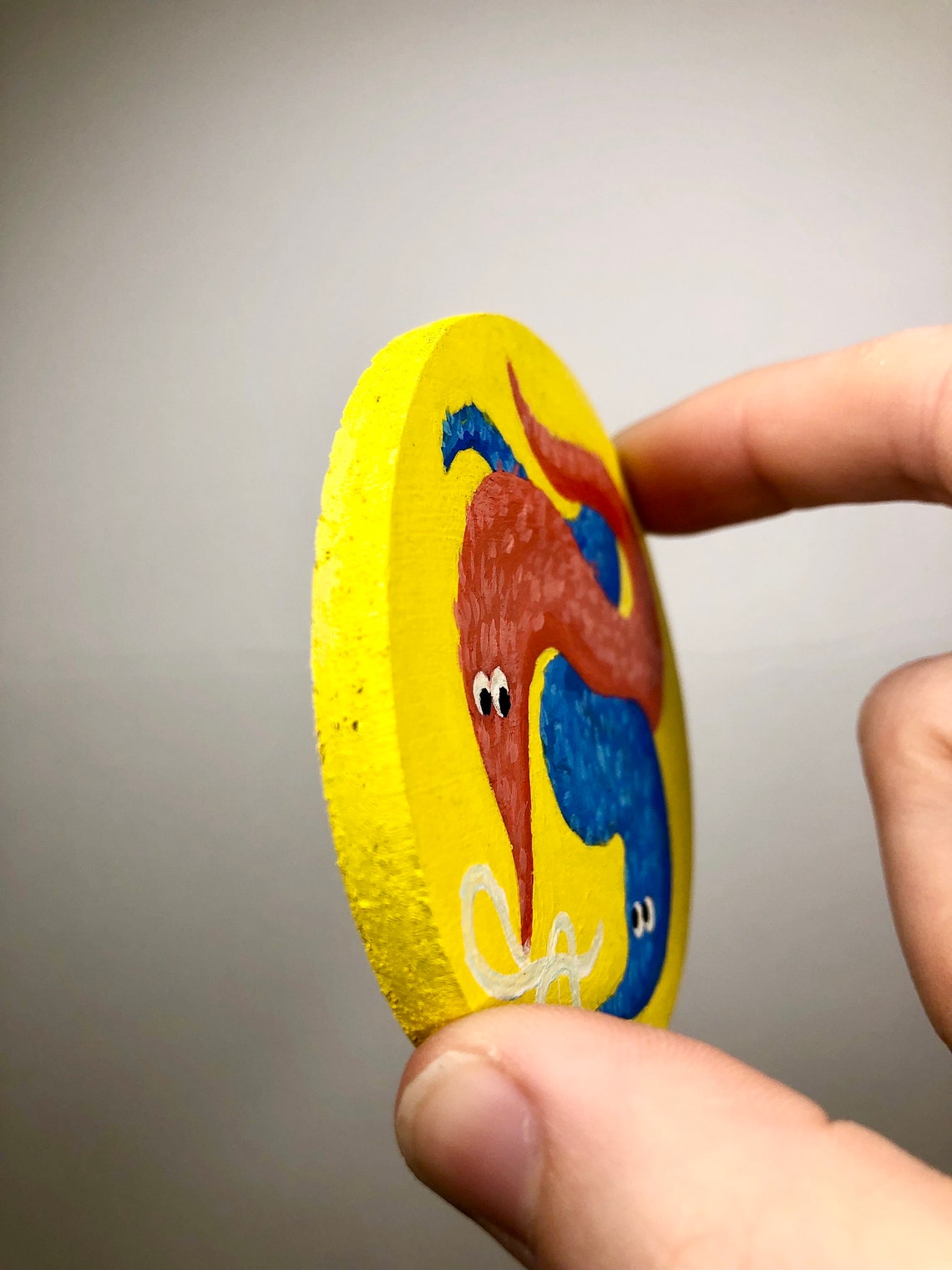 Handpainted Wooden Magnet Magic Worm on a String Original Acrylic Art ...