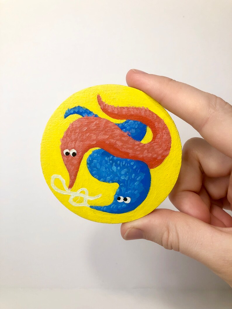 Handpainted Wooden Magnet Magic Worm on a String Original Acrylic Art ...