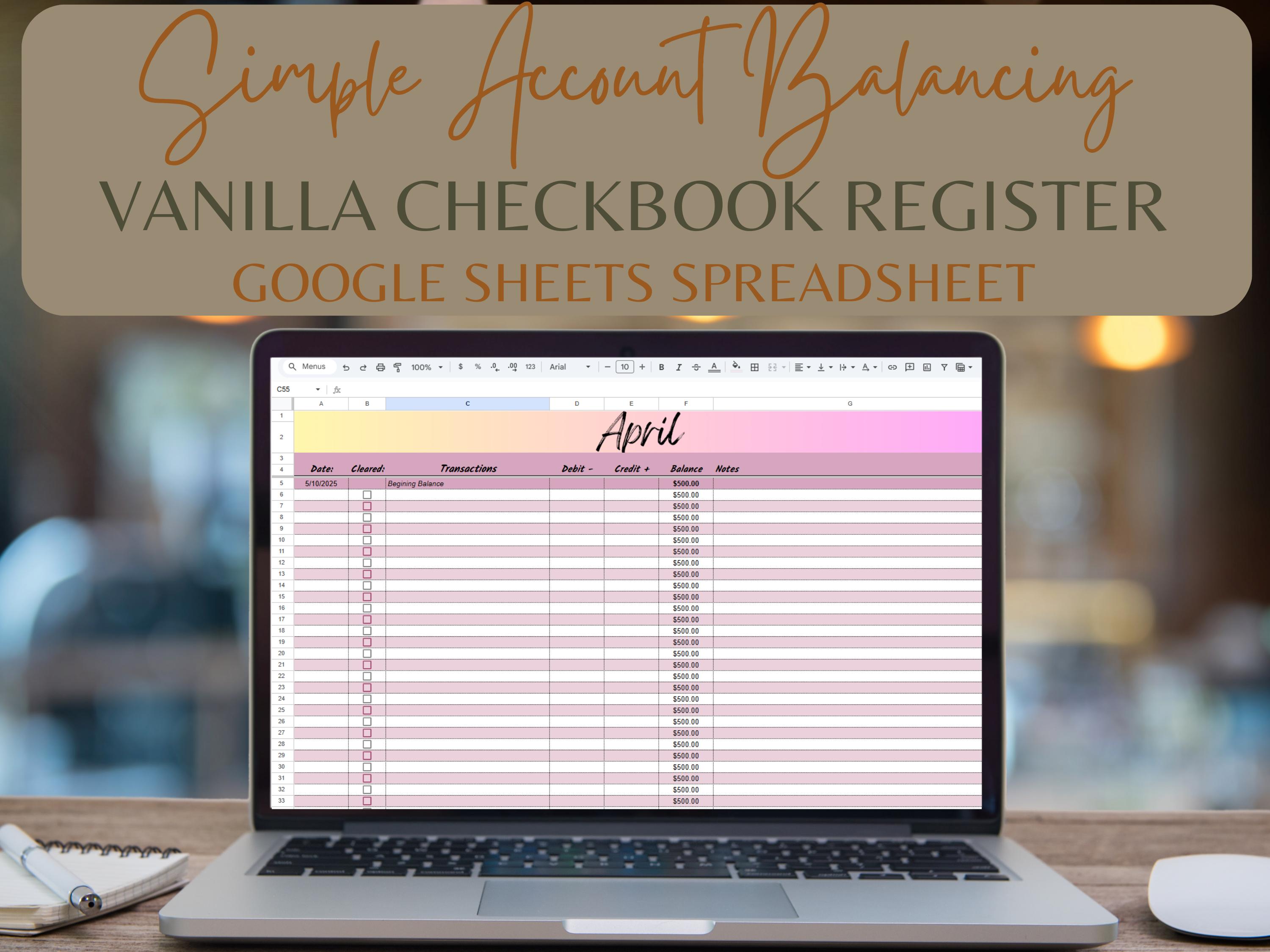 Simple Checkbook Register: Budget Tracker, Google Sheets & Excel ...