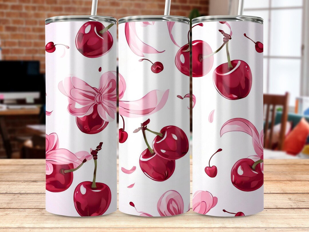 Cherry Tumbler Sublimation Design: Pink Bows, 20 Oz Skinny, Straight ...