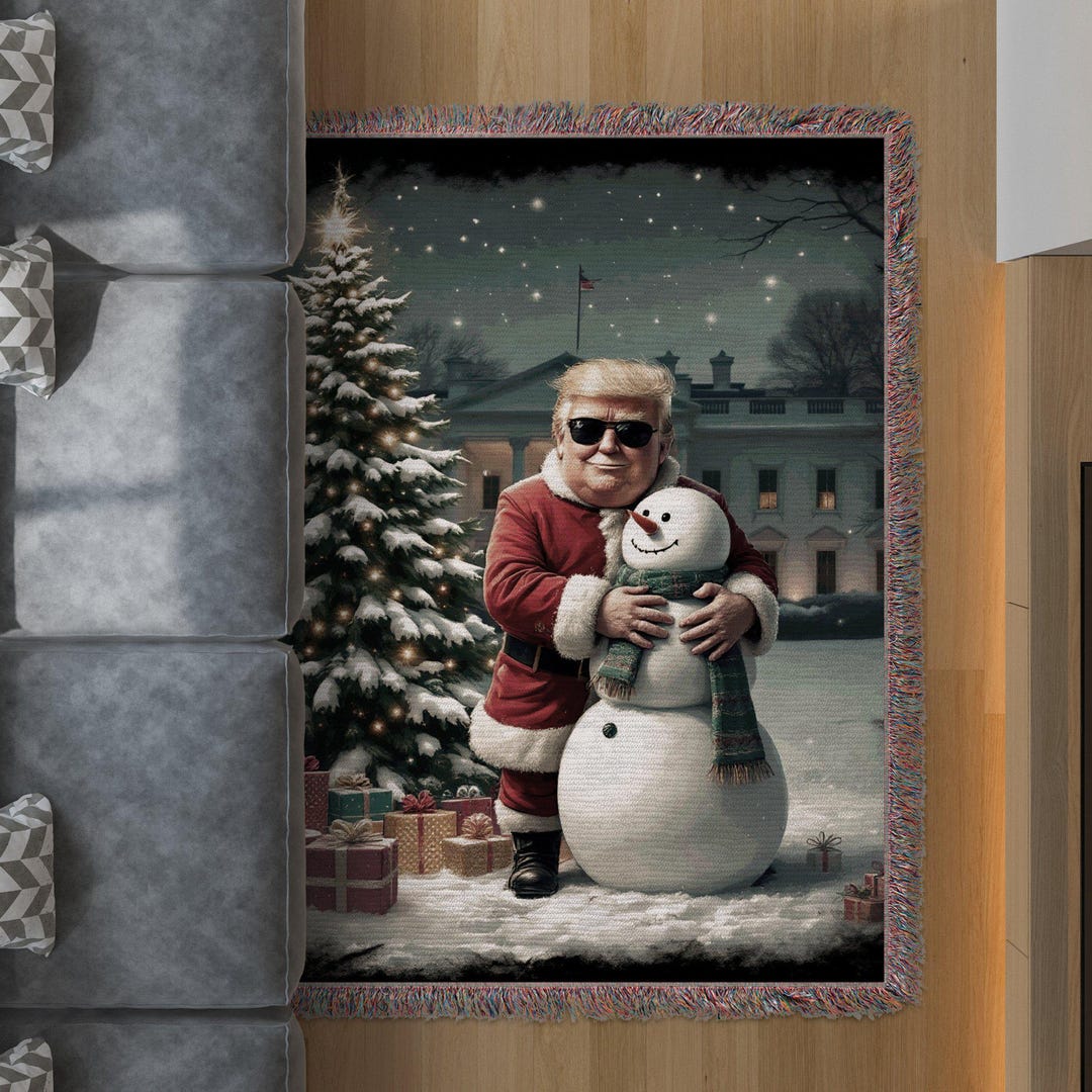 Custom Donald Trump Christmas Blanket Santa Hugging Snowman Holiday ...