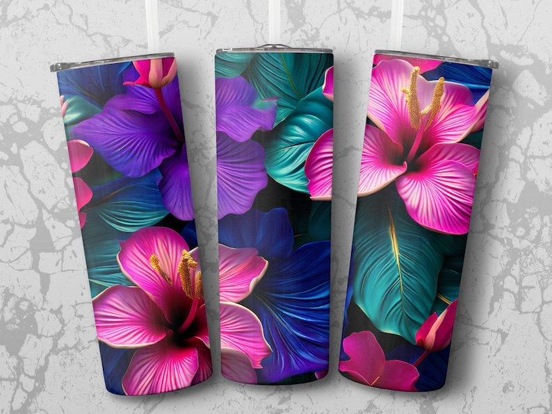 Neon Floral Tumbler Wrap: Exotic Flower Design (digital Download) - Etsy