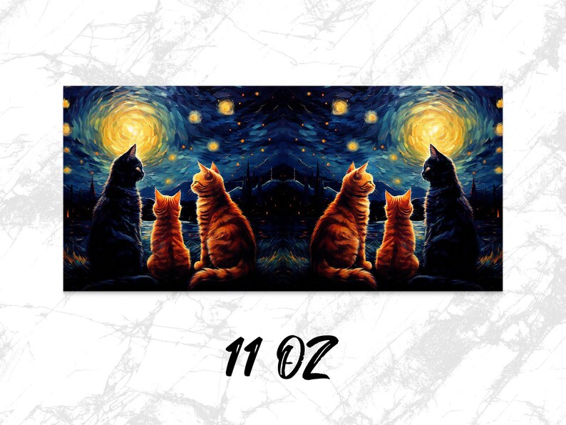 Starry Night Cat Mug Design Sublimation PNG for 11oz & 15oz Mugs ...