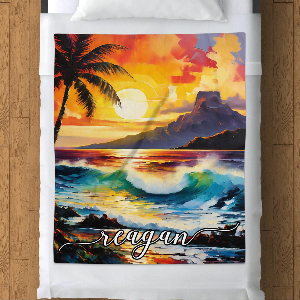 Personalized Sunset Ocean Waves Fleece Blanket: Tropical Beach Decor - Etsy