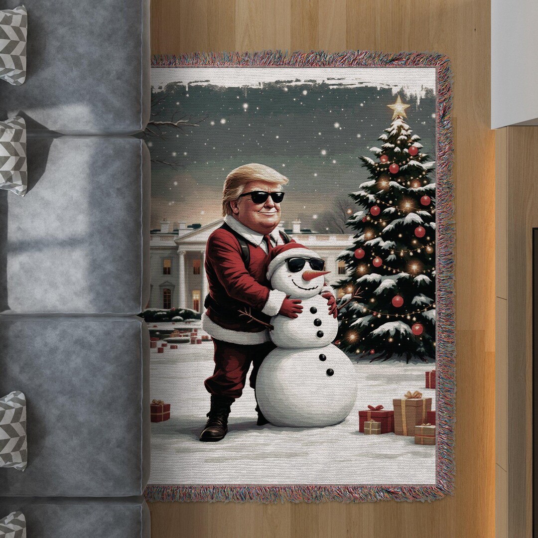 Donald Trump Christmas Blanket, Holiday Woven Throw, President Trump ...