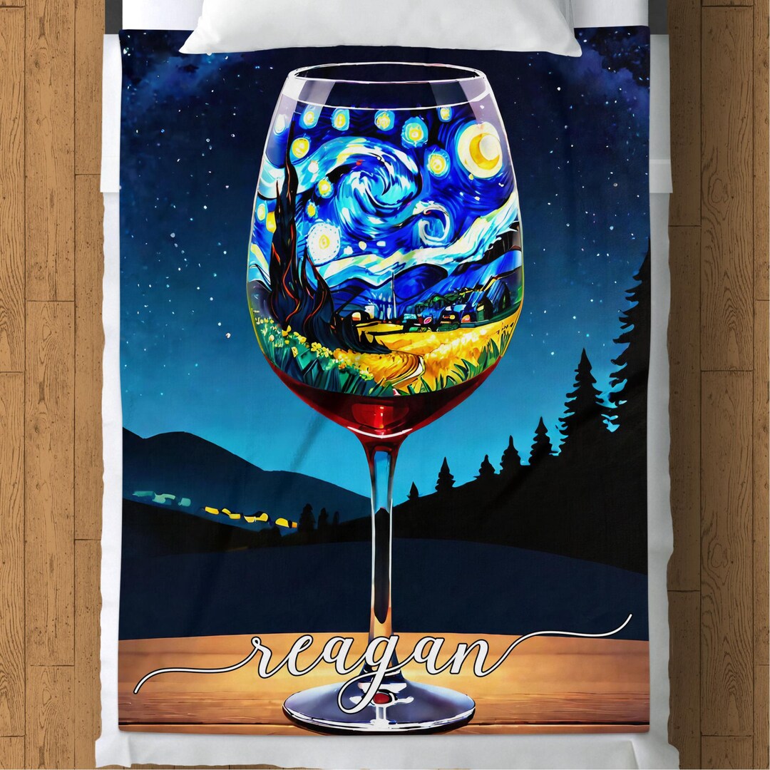 Custom Name Personalized Starry Night Blanket, Van Gogh Inspired Wine ...