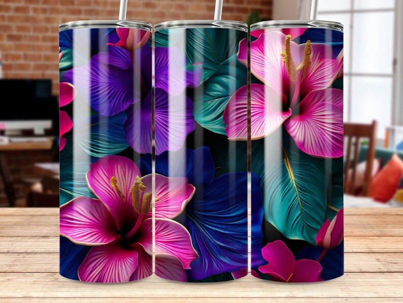 Neon Floral Tumbler Wrap: Exotic Flower Design (digital Download) - Etsy