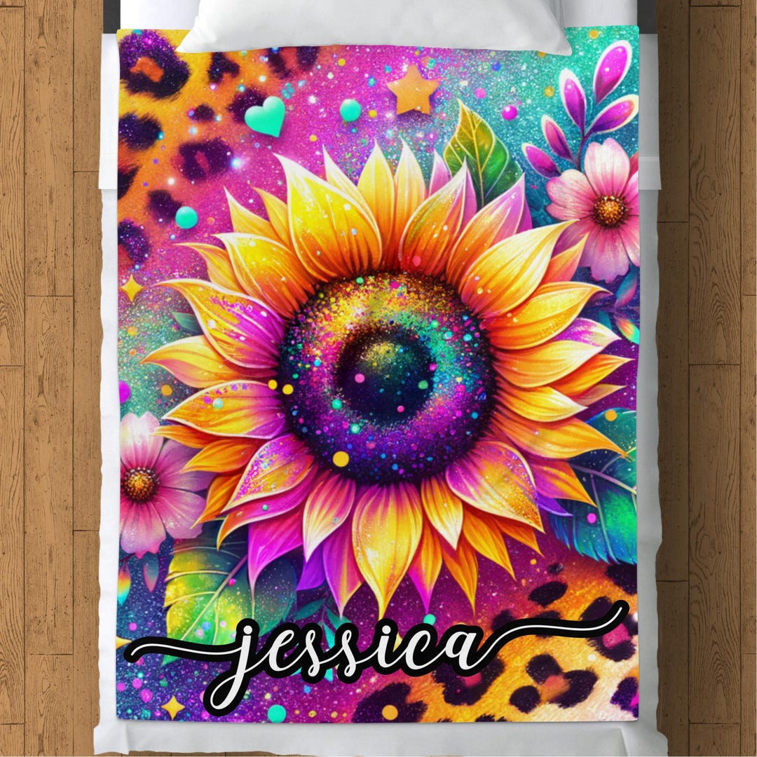Sunflower Fleece Blanket: Custom Floral Animal Print Throw - Etsy
