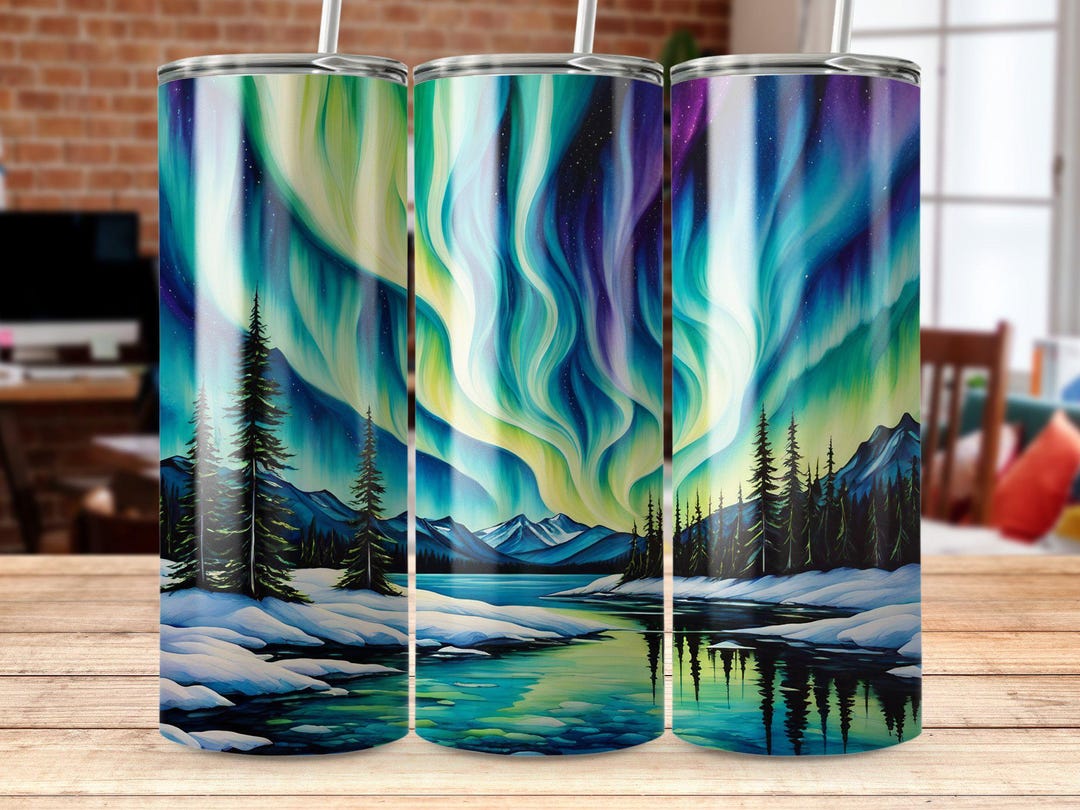 Aurora Borealis Tumbler Wrap: Winter Northern Lights Design (digital ...
