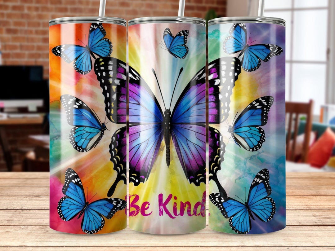 Be Kind Butterfly Tumbler Wrap: Rainbow Sublimation Design (digital ...