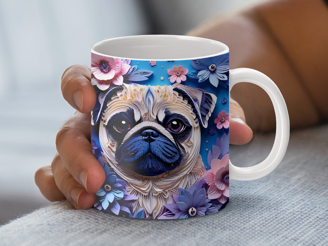 Floral Pug Dog Mug Wrap, Paper Art Style (digital Download PNG) - Etsy