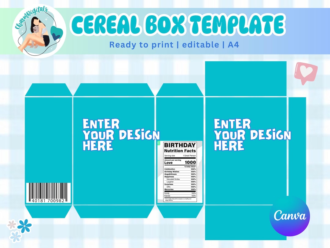 Editable Cereal Box Template - Etsy