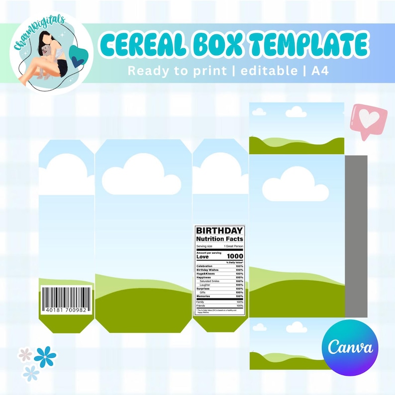 Editable Cereal Box Template - Etsy